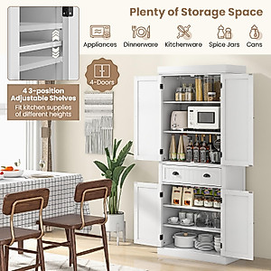 Tangkula 72" H Kitchen Pantry Cupboard Cabinet, Traditional Freestanding Large Tall Storage Cabinet with 2 Cabinets and Drawer, Adjustable Shelves, for Living Room Kitchen, 30 x 16 x 72 Inch