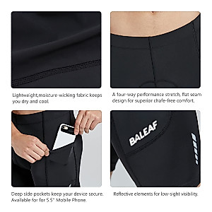 BALEAF Padded Bike Shorts for Men Cycling Shorts Padding Pockets UPF 50+ Black L