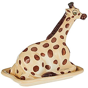 Blue Sky Ceramic 7.75"X5"X6.75" 7.75" x 5" x 6.75" Giraffe Butter Dish, Multi
