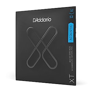 D'Addario Guitar Strings - XT 80/20 Bronze Coated Acoustic Guitar Strings - XTABR1253 - Extended String Life with Natural Tone & Feel - For 6 String Guitars - 12-53 Light