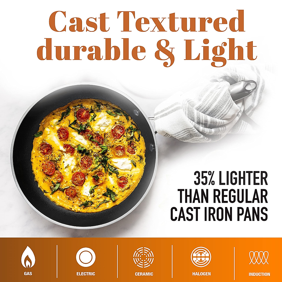 Gotham Steel Copper Cast 12” Large Nonstick Frying Pan with Ultra Durable Mineral and Diamond Triple Coated 100% PFOA Free, Skillet with Stay Cool Stainless-Steel Handle, Oven & Dishwasher Safe