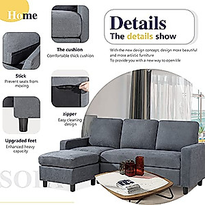 Sectional Sofa Couch, L-Shaped Convertible Couches for Living Room Furniture Sets 3 Piece Small Sofa, Modular Sectional Couch with Cloud Chaise for Living Room/Small Space(Bluish Grey)