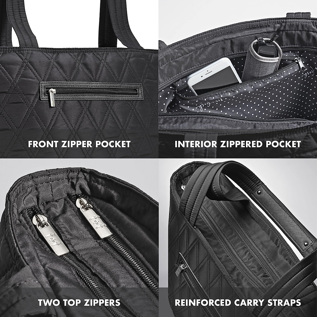 Fit + Fresh Metro Tote, 2-In-1 Laptop Bag for Women, Dual-Compartment Tote Bag with 15" Laptop Section & Insulated Cooler for Lunch, Perfect Work Bag, School Bag, Travel Purse & More, Black