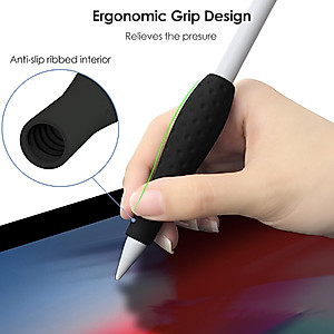 ProElife Ergonomics Grip Holder Silicone Protective Sleeve Cover for Apple Pencil 1st 2nd Generation iPad Pro 11'' 12.9'' 2021/2020/2018 Stylus Accessories Kits (Black)