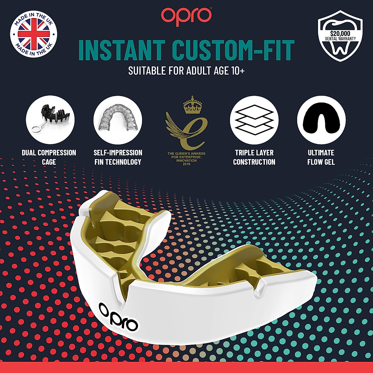 OPRO Instant Custom-Fit Sports Mouth Guard, Revolutionary Fitting Technology for Ultimate Comfort, Protection & Fit Gum Shield Dentist Mouthguard, for Rugby, Boxing, Hockey, MMA (Blue Camo, Adult)