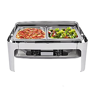 110V 400W Electric Chafing Dish Buffet Set Commercial 2-Trays 9QT Chafing Buffet Servers with Two Heating Methods and Clear Roll-Open Lid for Catering, Buffets, Parties