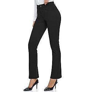 HISKYWIN Womens Dress Pants Yoga Work Office Business Casual Slacks Stretch Bootcut Petite Golf Pants with Pockets Zipper Fly HF833A-Black-XL