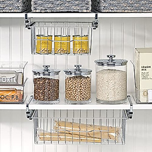 mDesign Large Metal Wire Hanging Pullout Drawer Basket - Sliding Under Shelf Storage Organizer - Attaches to Shelving - Easy Install - Chrome