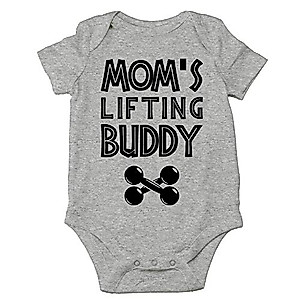 CBTwear Mom's Lifting Buddy - Mommy's Workout Partner - Cute Infant One-Piece Baby Bodysuit (6 Months, Heather Grey)