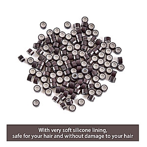 1000Pcs Premium Silicone Micro Link Rings 5mm Lined Beads for I Tip Hair Extensions (1000Pcs, Dark Brown)