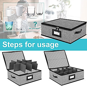ouruer 5 PACK China Storage Containers-Quilted Mug Storage and Moving Boxes for Dishes,Dish Packing Supplies for Moving,Dinnerware &Accessories,Holds a total of 48 plates (4 sizes) and 12 cups(Grey)