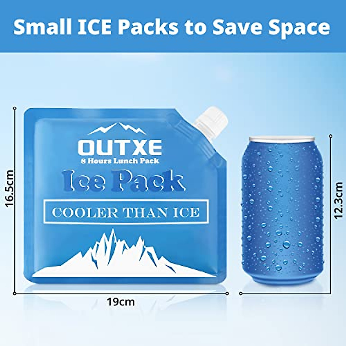 OUTXE Ice Packs for Lunch Bag 6 Pack, Reusable Long-Lasting Freezer Packs for Lunch Box, Keep Food Fresh and Cold in Lunch Boxes, Lunch Bags and Breastmilk Bags - 6 Pack