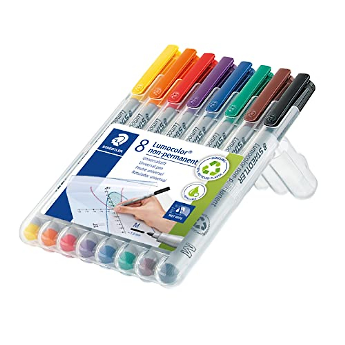 Staedtler Lumograph Non-Permanent Wet Erase Marker Pens, Medium Tip Refillable Colored Markers, 8 Pack, 315 WP8