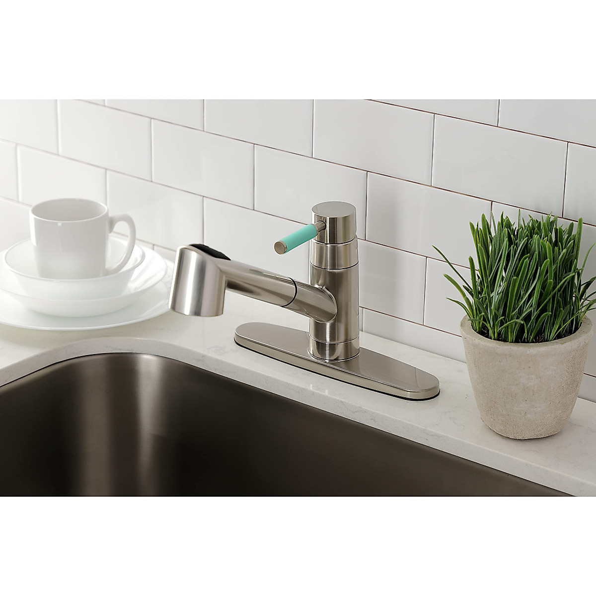 Kingston Brass GSC8578DKL Kaiser Pull-Out Sprayer Kitchen Faucet, Brushed Nickel, 10.38 x 8.75 x 8.81