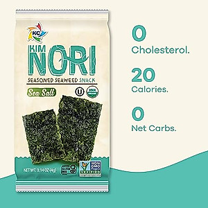 KIMNORI Seasoned Seaweed Snacks Sheets – Organic Sea Salt Flavor 12 Individual Packs Roasted Crispy Premium 100% Natural Laver Kim Nori 4g 0.14 Ounce 김 のり 海苔 紫菜