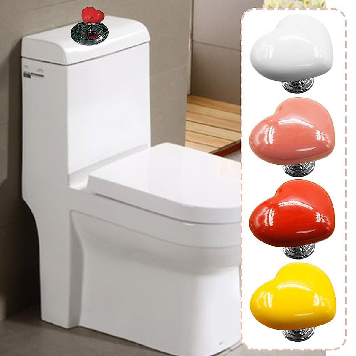 Toilet button press top toilet button flush replacement heart-shaped toilet button creative heart-shaped toilet tank button drawer handle door handle home decoration (White)