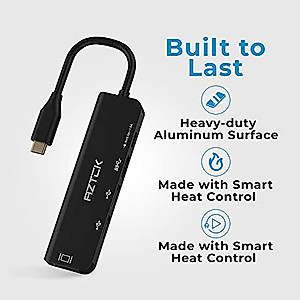 Aluminum USB Hub, USB-C Hub with 2.0 and 3.0 USB Ports, HDMI Port and 5V Charger, 5-in-1 USB Hub for USB C Devices, Black - AZTCK