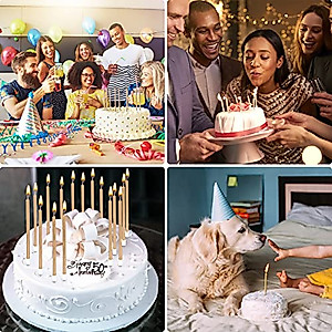 24 Count Party Long Thin Cake Candles Metallic Birthday Candles in Holders for Birthday Cakes Cupcake , Champagne Gold