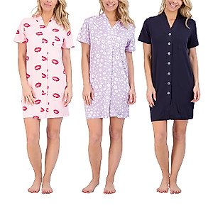 3-Pack: Womens Women Nightgowns Nightdress Dress Pijamas de mujer Short Sleeve Full Button Down Nightshirt Soft Nightgown Moo Moos Gowns Sleepwear Pajama Gown Adult Pajamas PJs Sleeping - Set 6, L