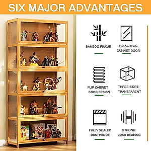 iusyugh 5-Tier Curio Display Cabinet, Storage Shelves with Acrylic Door, Collectibles Toy Organizers Rack & Display Shelf, Display Case for Playroom Bedroom Toddler's Room Kids Bookcase