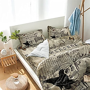 Halloween Black Crow Skull Duvet Cover Sets 4 Piece Full Ultra Soft Bed Quilt Cover Set for Kids/Teens/Women/Men,Vintage Flowers Buffalo Back Bedding Collection All Season Use