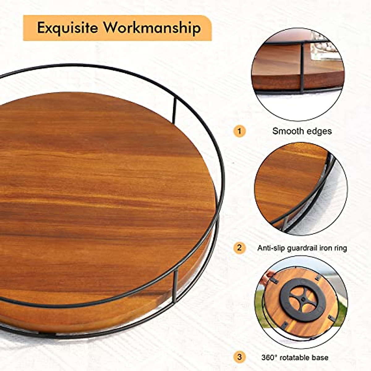 2 Pcs 11”&10” Lazy Susan Organizer Turntable for Cabinet Kitchen Countertop Table, Acacia Wood Kitchen Turntables Storage for Food Cheese Fridge, Refrigerator, Countertop Rotating Spice Rack
