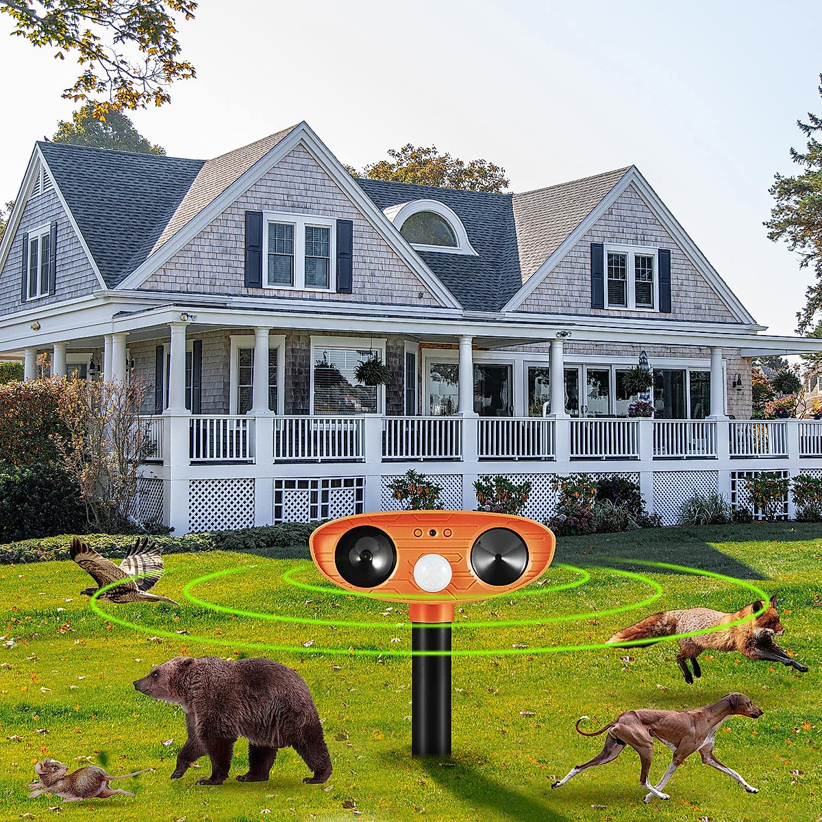 2024 Upgraded Solar Ultrasonic Animal Repellent Outdoor, 2 Pack Ultrasonic Cat Repellent with Motion Sensor Flashing Light Raccoon Repellent Deer Repellent Squirrel Repellent Coyote Deterrent and More