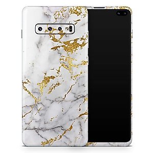 DesignSkinz Marble & Digital Gold Foil V5 Protective Vinyl Decal Wrap Skin Cover Compatible with The Samsung Galaxy S20 (Screen Trim & Back Glass Skin)