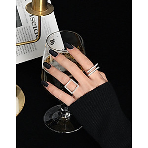 925 Sterling Silver Open Ring, Geometric Double Bar Women'S Jewelry, Wedding Party Silver One Size