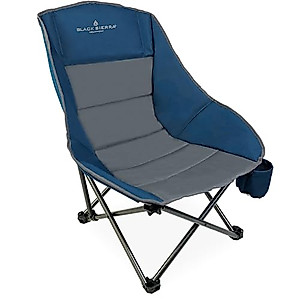 Black Sierra Deluxe Low Scoop Padded Camping Chair, Folding Event Chair with Cup Holder and Carrybag, Outdoor Portable Beach Chair Supports 250 Lbs, Event Chair, Camping Chair, Beach Chair