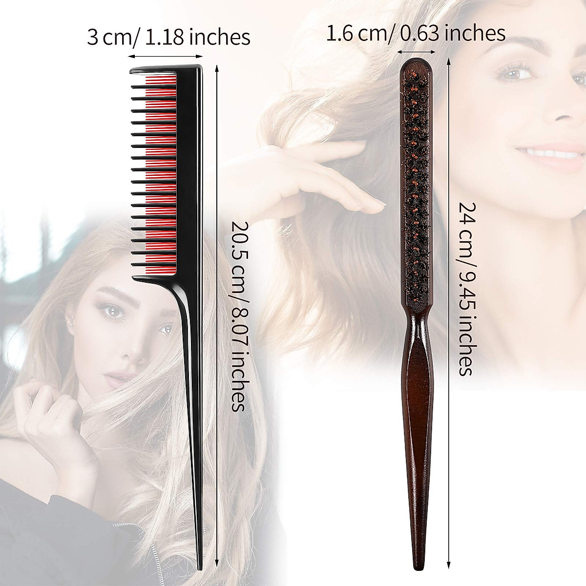 3 Pieces Teasing Comb for Women Include 2 Triple Teasing Comb Rat Tail Combs and Boar Bristle Brushes Comb for Stylist Men Backcombing Slicking Curly Thick Wet Hair