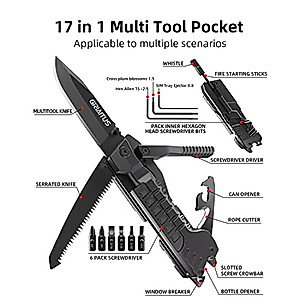 Multitool Knife 17 in 1Fire Starting Sticks, Bottle Opener, Saw Screwdrivers Bottle Opener, Whistle, Window Breaker and More -Perfect for Camping, Outdoorl, Survival and Everyday Use,Gifts for Men Dad