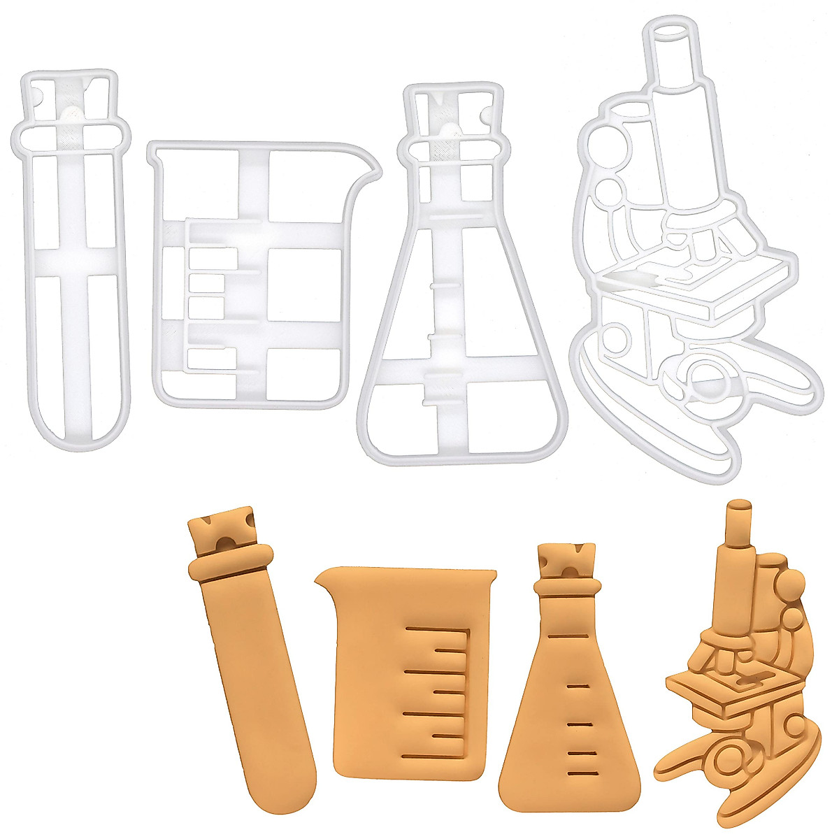 Set of 4 Laboratory Equipment cookie cutters (Designs: Beaker, Microscope, Test Tube, and Conical Flask), 4 pieces - Bakerlogy