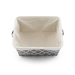 HYGGE + Linen Storage Bin Basket 15.8" x 12.5" x 10" Durable fabric & lightweight design. Great for storing toys, books, linens, games, clothing, baby products & more! (WHITE/QTF GREY, 2 PACK)