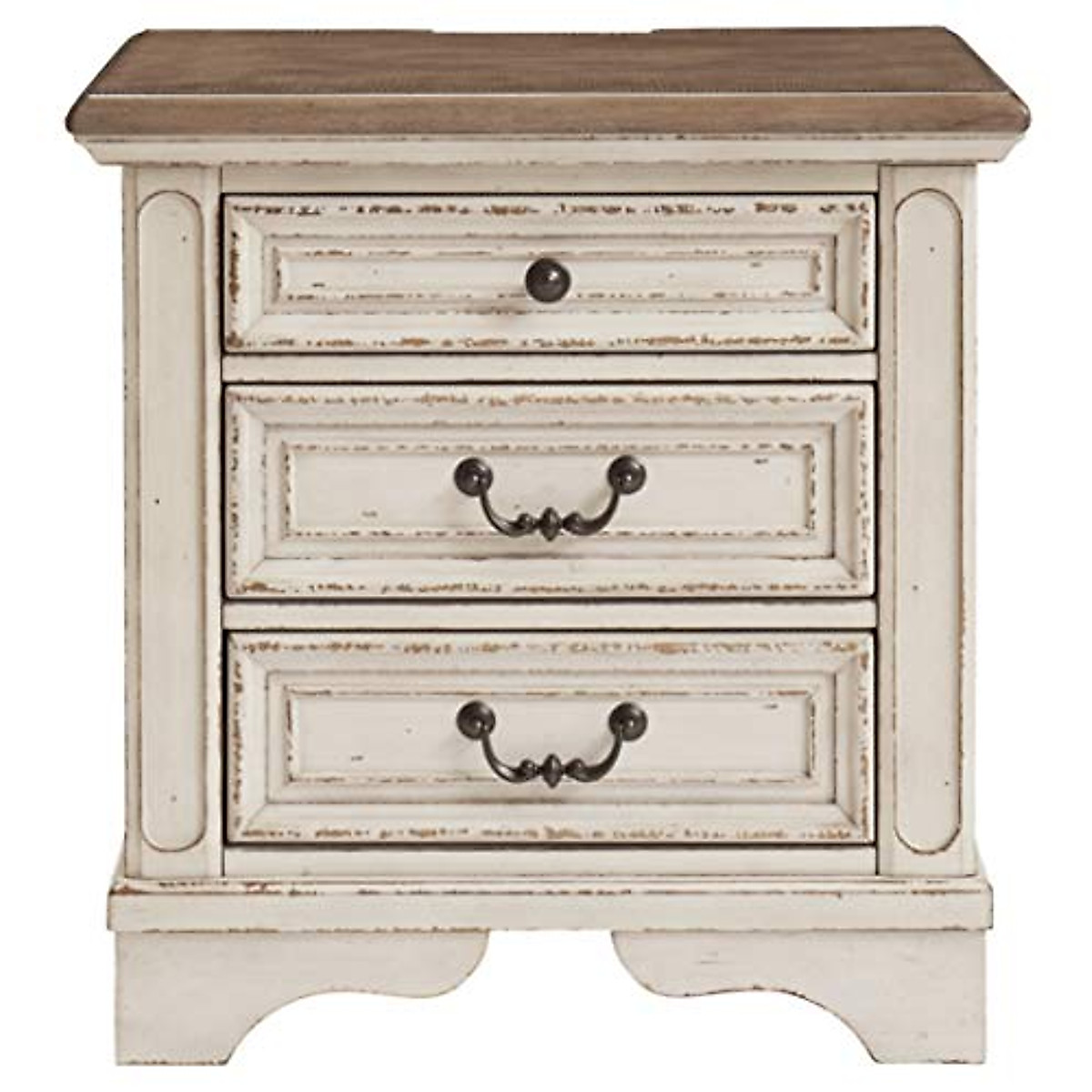 Signature Design by Ashley Realyn Nightstand, 3 Drawer, Chipped White