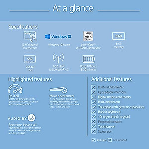 HP Pavilion X360 Convertible 15-Inch HD Touchscreen Laptop, 10th Gen Intel Core i5-10210U, 8 GB SDRAM, 256 GB Solid-State Drive, Windows 10 Home (15-dq1010nr, Natural Silver)