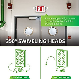 Sunco LED Exit Signs with Emergency Lights, Double Sided Adjustable LED Emergency Combo Light with Backup Battery, Hard Wired, Commercial Grade, 120-277V, Fire Resistant (UL 94V-0) 6 Pack