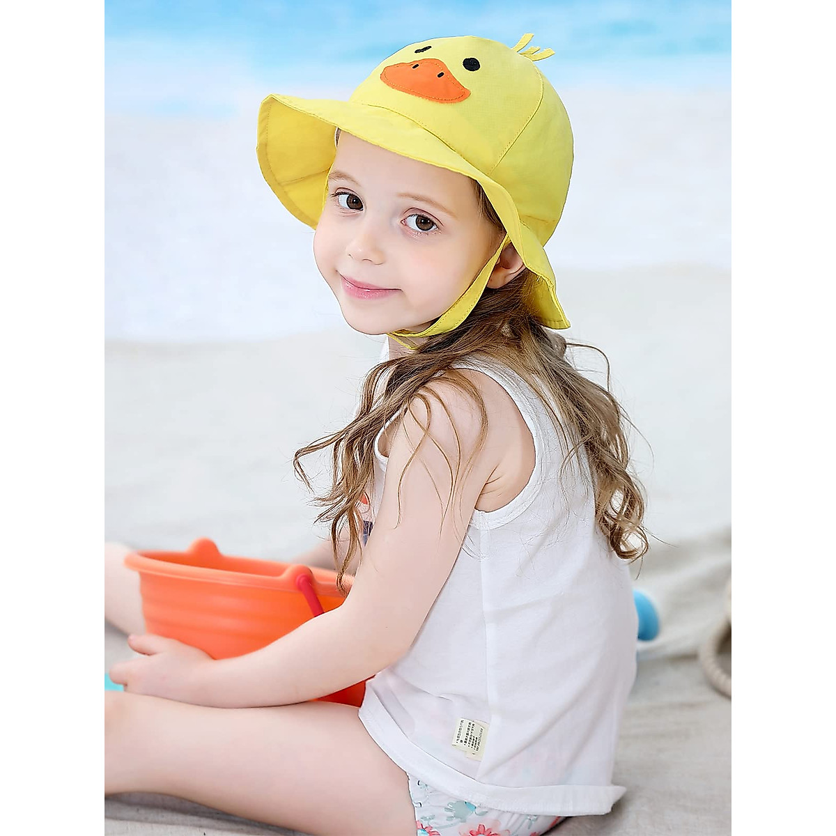 Azue Baby Kids Sun Hat UPF 50+ Toddler Outdoor Summer Play Hat Breathable for 1-7 Years Boy Girls Duck L(3-4 Years)