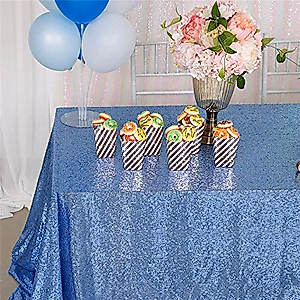 Sequin Table Cloths 60x102 Inches Baby Blue Sparkly Table Cover for Baby Shower Party Boys Birthday Wedding Cake Table Decorations