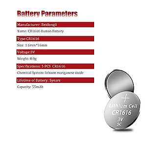 Beidongli CR1616 Battery 3V Lithium Battery Coin Button Cell 10 Pack 【5-Year Warranty】