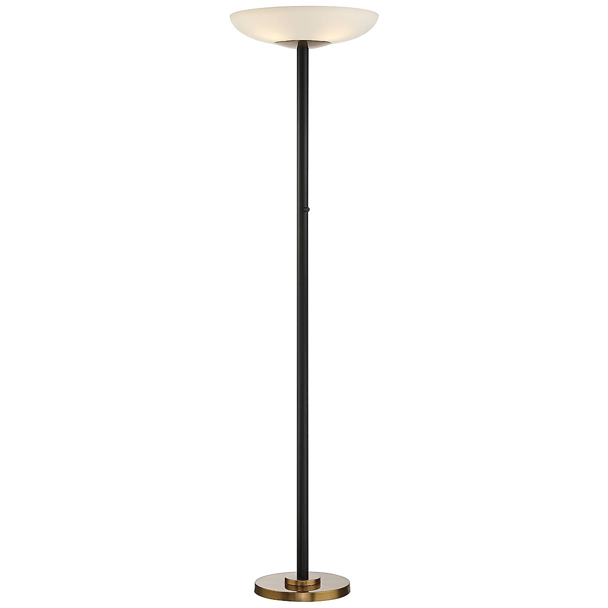 Possini Euro Design Meridian Light Blaster™ Modern Style Torchiere Floor Lamp LED 72" Tall Black Antique Brass Metal White Glass Shade for Living Room Reading House Bedroom Home Office