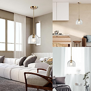 Lighten Chance Modern Pendant Light Kitchen Island, Bell Lamp Shape Hanging Ceiling Lighting Fixture with Clear Striped Glass Lampshade Dining Room, Warm Brass Finish