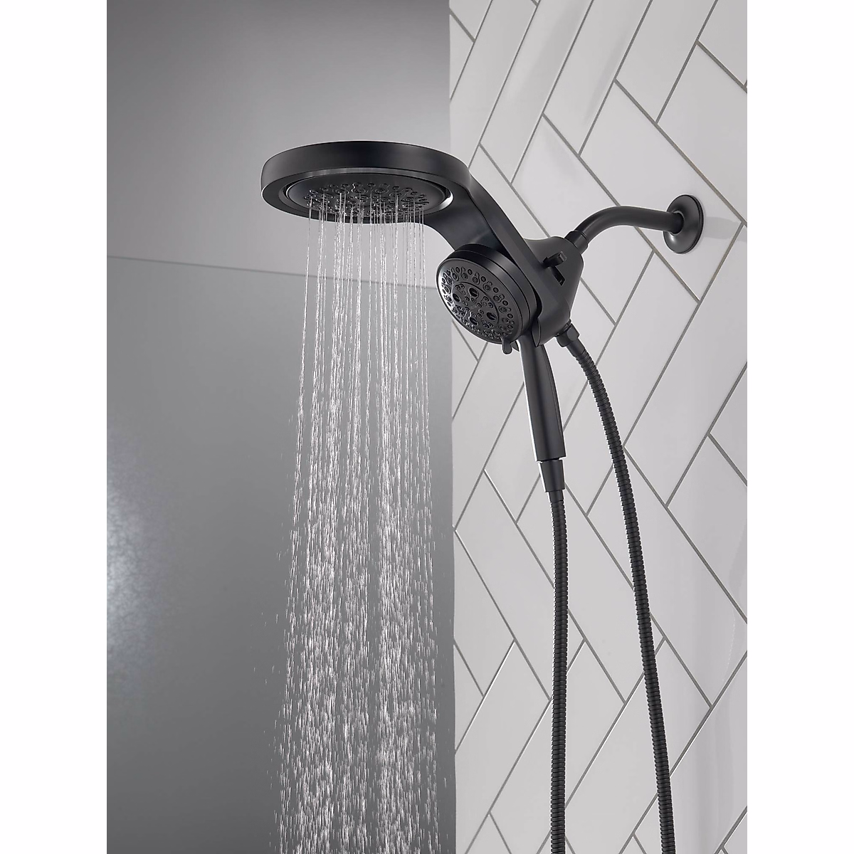 Delta Faucet HydroRain 5-Spray H2Okinetic Dual Shower Head with Handheld Spray, Black Shower Head with Hose, Handheld Shower Heads, Detachable Shower Head, 1.75 GPM Flow Rate, Matte Black 58680-BL