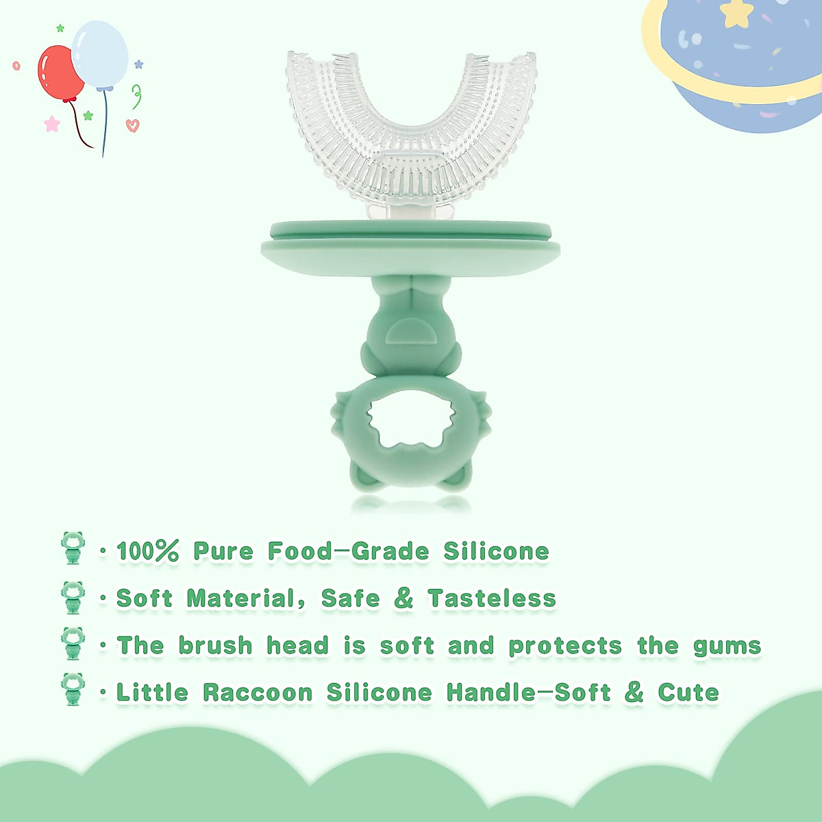 CUAIBB Toddler Toothbrush U Shaped - Baby Toothbrush 12 Months and Up - Kids U Shaped Toothbrush 360 Toothbrush Whole Mouth Toothbrush - 2 Small Brushhead