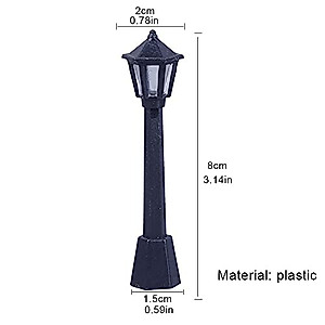 10pcs Mini Miniature Street Light Model, Railway Train Post Lamps, Black Lamp Outdoor Pathway Lantern Post for Dollhouse Decoration Micro Landscape Fairy Garden Lighting Accessories, Black