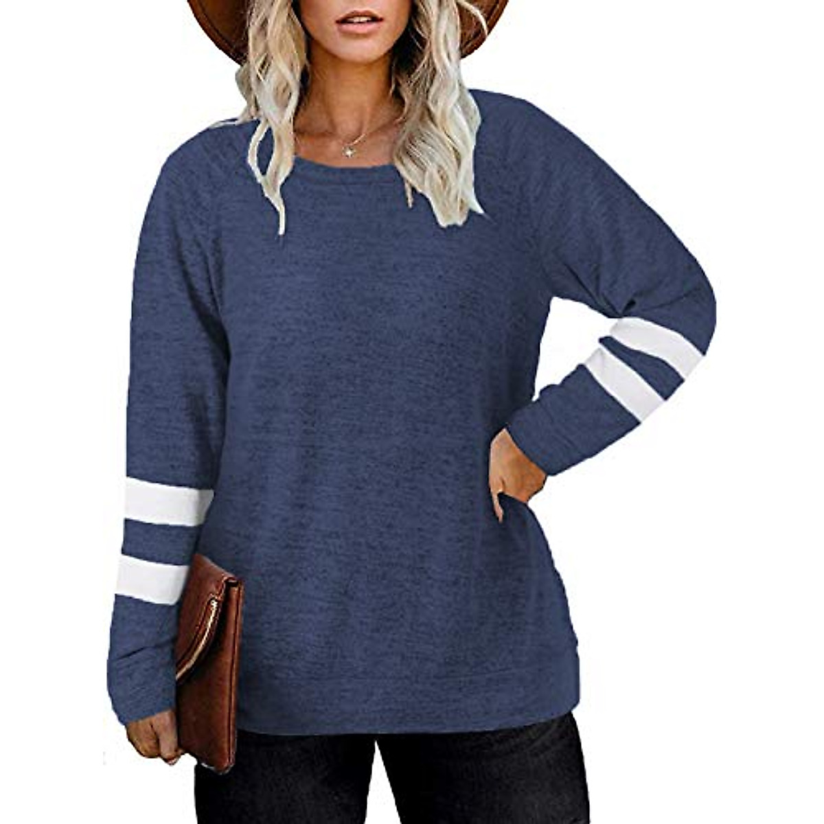 DOLNINE Womens Plus Size Tunic Sweatshirts Long Sleeve Shirts Tops Navy Blue-20W