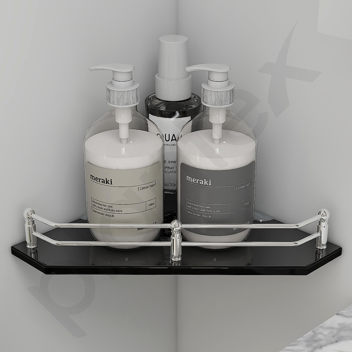 Plantex Premium Diamond Black Glass Corner Shelf for Bathroom/Kitchen Shelf/Bathroom Accessories (9x9 Inches) - Pack of 2