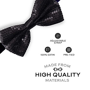 Man of Men Sequin Bow Ties for Men - Pre-tied Adjustable Length Bowtie, Many Colors to Choose From (Black)