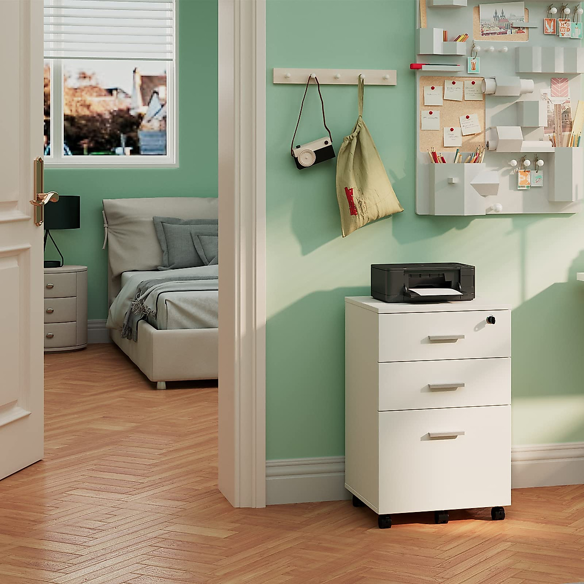 Maxtown 3 Drawer File Cabinet, Wood Filing Cabinet for Home Office, File Cabinet Office Drawer with Lock, Rolling Filing Cabinet for A4/Letter Size, White