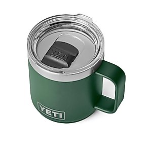 YETI Rambler 10 oz Ceramic Lined Stackable Mug, Vacuum Insulated, Stainless Steel with MagSlider Lid, Northwoods Green
